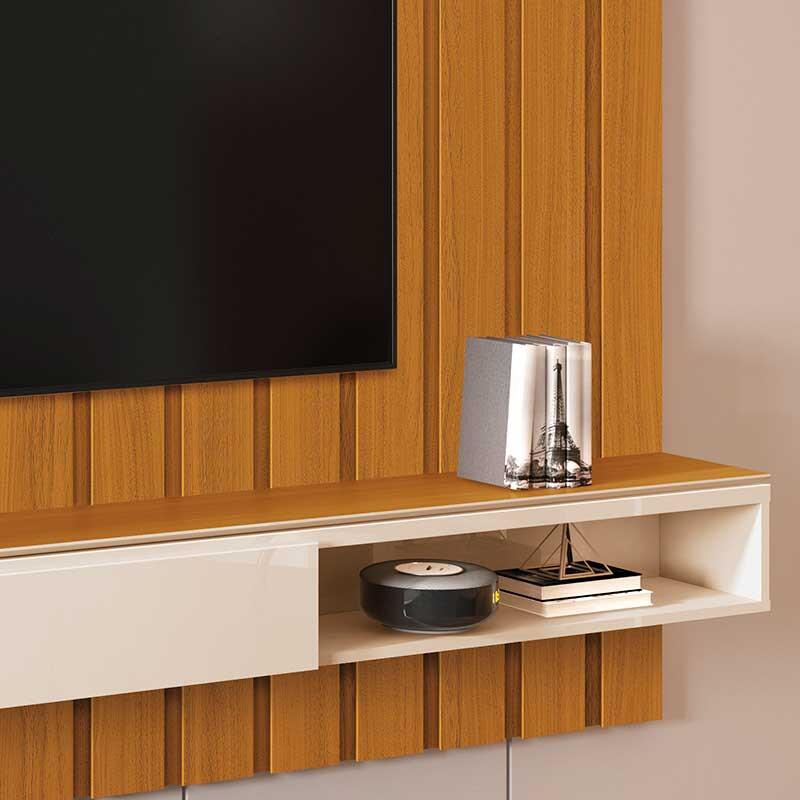Painel Ripado Para TV 75 Polegadas 217cm Brise com Nicho 2.2 EDN Cedro/Off White