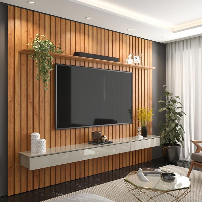 Home Painel Ripado 250x230cm Para TV 85 Supremo 2.3 Patrimar Cinamomo ...