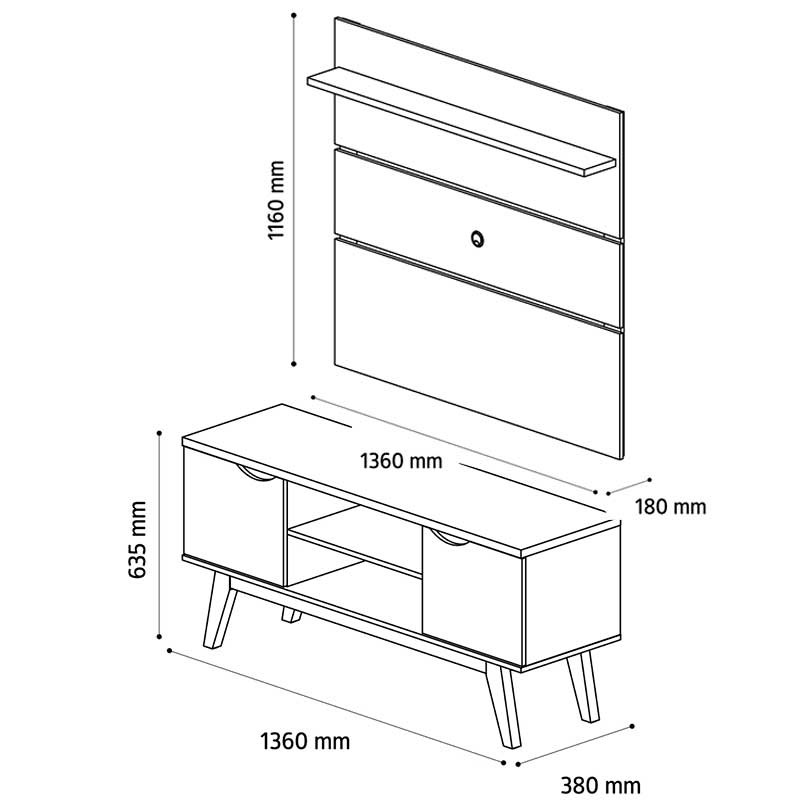 Rack com Painel Para TV 46 Polegadas 140cm Prism 1.4 Patrimar Preto ...