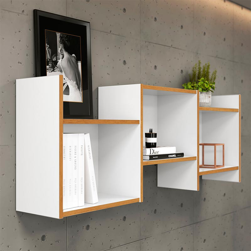 Nicho de Parede Decorativo Livros 124cm Million Patrimar Branco/Cinamomo