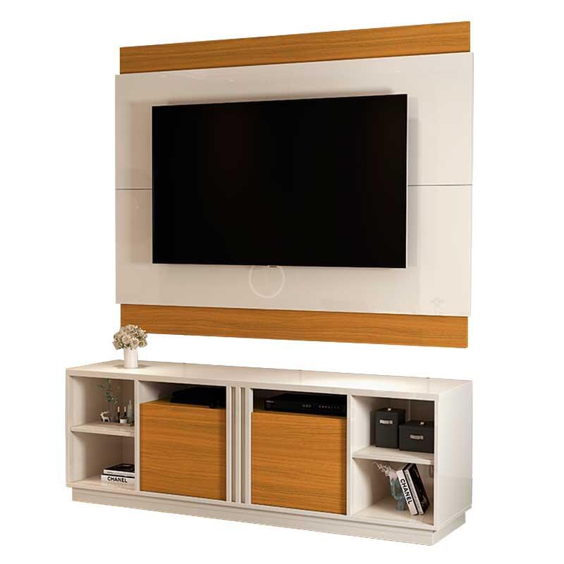 Rack Com Painel Para TV 60 Polegadas 160cm Carrara Legacy EDN Off White/Cedro