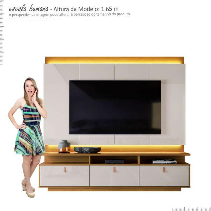 Rack com Painel Para TV 75 Polegadas 207cm Marrocos Lukaliam Tauari/Off White