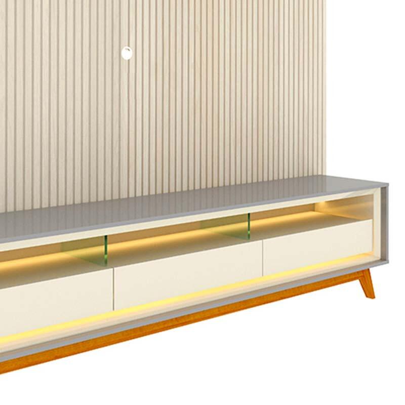 Rack Com Painel Ripado 3D TV 75 Polegadas 224cm Requinte Pés Madeira ...