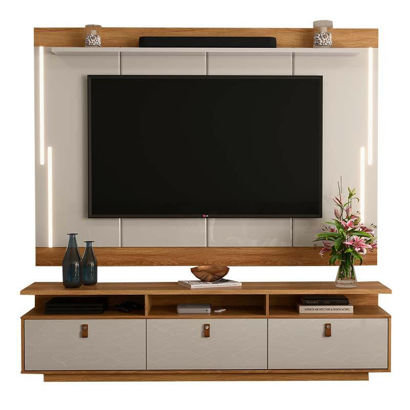 Rack Marrocos com Painel Lion TV 75 Polegadas 207cm Lukaliam Freijo/Off White