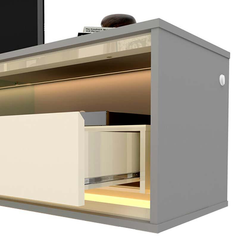 Rack Com LED Pra TV 75 Polegadas 212cm Requinte Rodízios Gelius Cinza ...